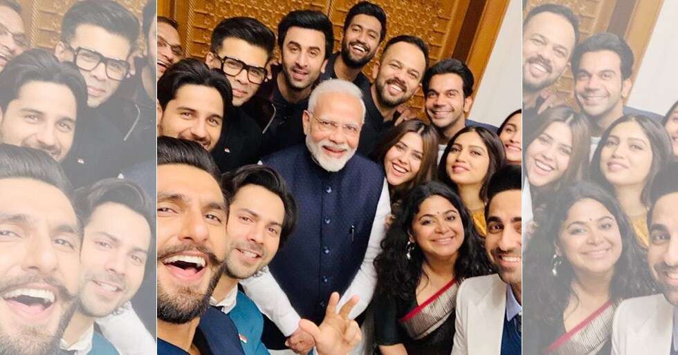 Stars pose for a happy picture with PM Narendra Modi in New Delhi ...
