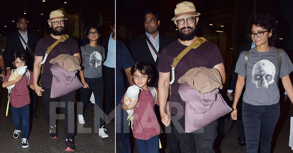 Aamir Khan, Kiran Rao and Azad Rao Khan return from their London vacay ...