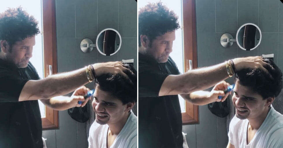 Sachin Tendulkar turns hairstylist for son, Arjun Tendulkar | Filmfare.com