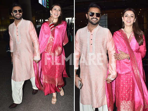 Newly Married Couple Hansika Motwani And Sohael Khaturiya Clicked At The Airport