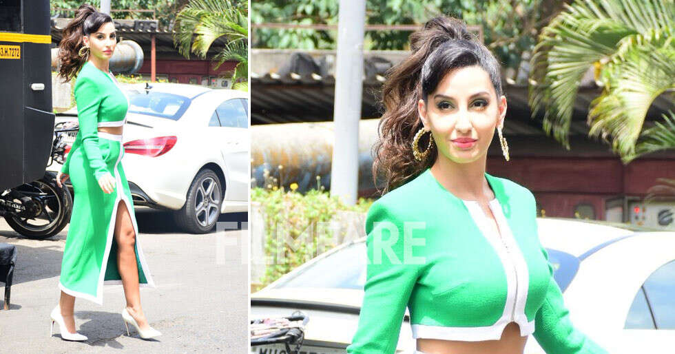 Nora Fatehi poses for the cameras at the sets of a dance reality show ...