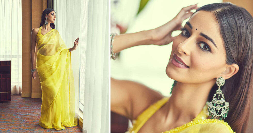 Ananya Panday shines like a dream girl in a beautiful yellow saree ...