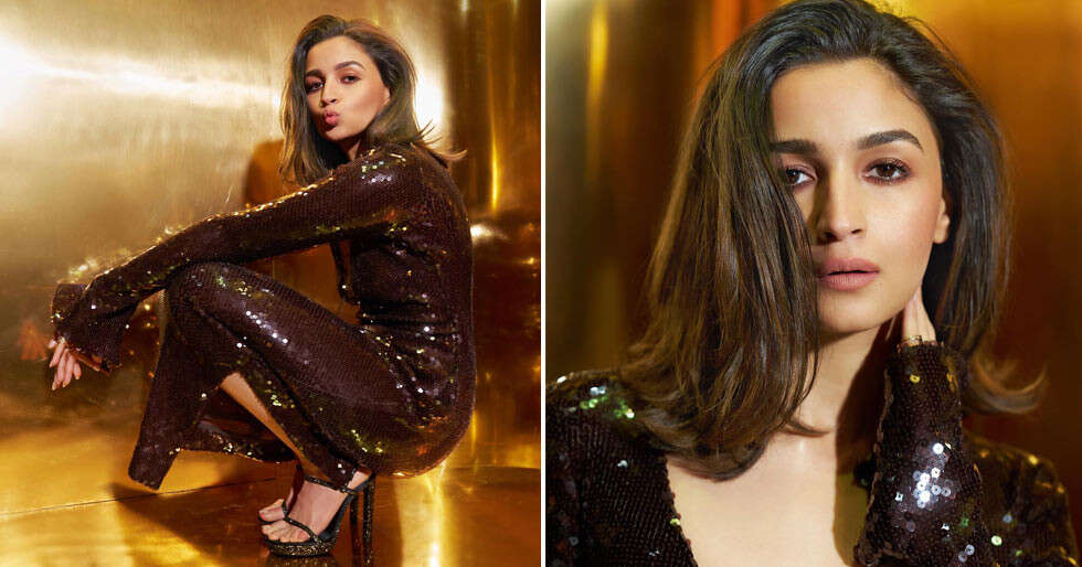 Alia Bhatt lights up the night in a glittery brown dress | Filmfare.com