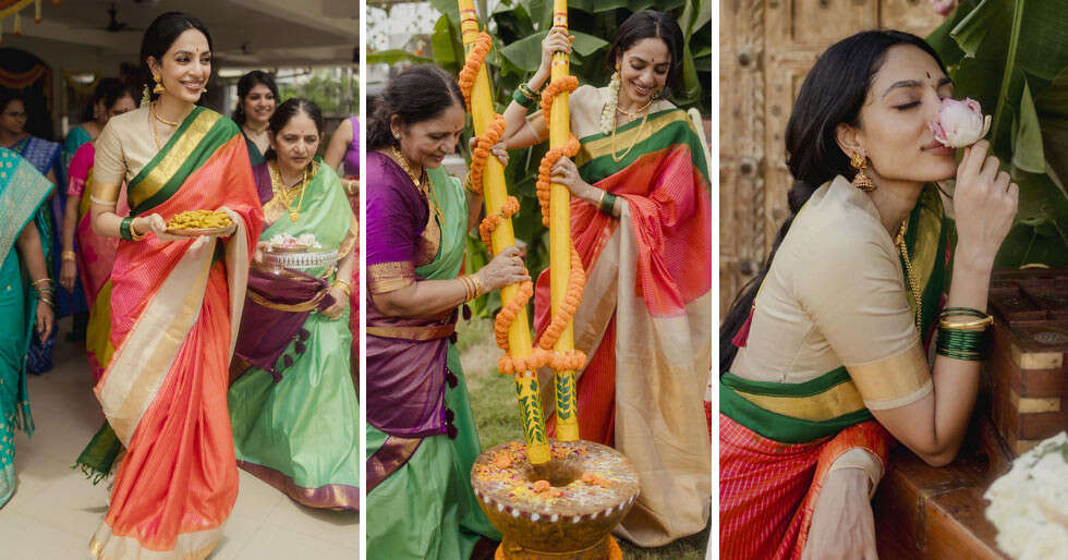 All About Sobhita Dhulipala's Saree At The Pasupu Danchadam Ceremony ...