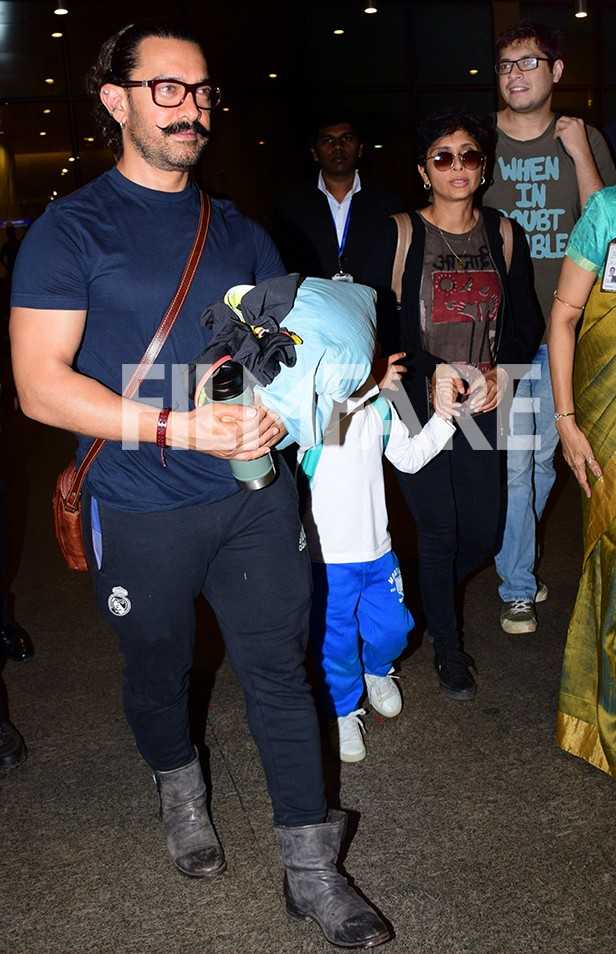 Aamir Khan snapped with Kiran Rao and his sons Azad Rao Khan and Junaid ...