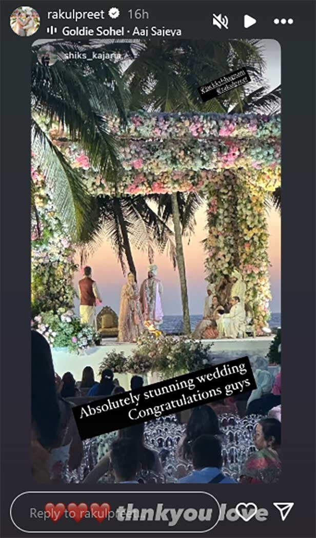 New inside pics from Rakul Preet Singh and Jackky Bhagnani's Goa wedding are out. See here ...